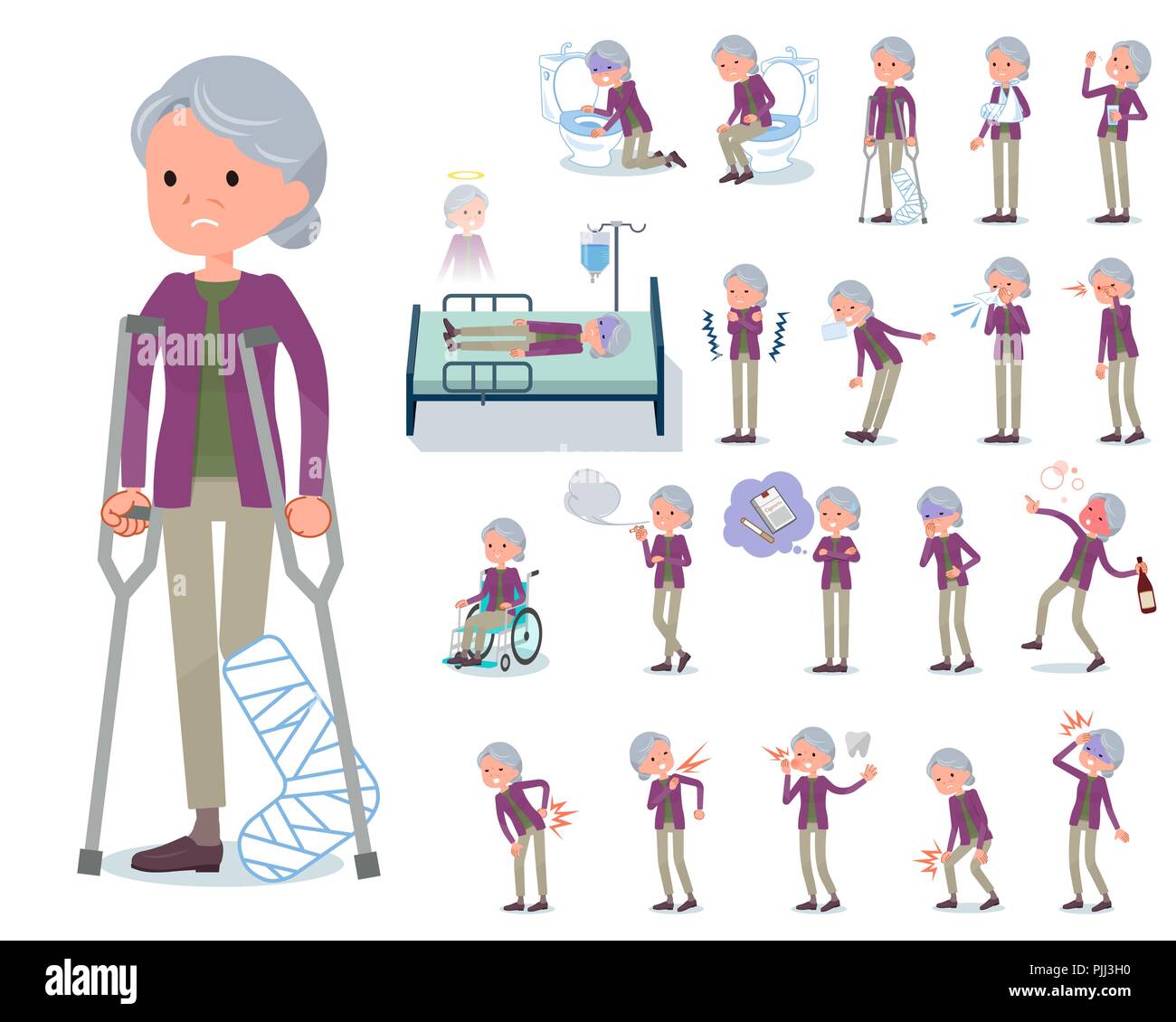 A set of old women with injury and illness.There are actions that ...