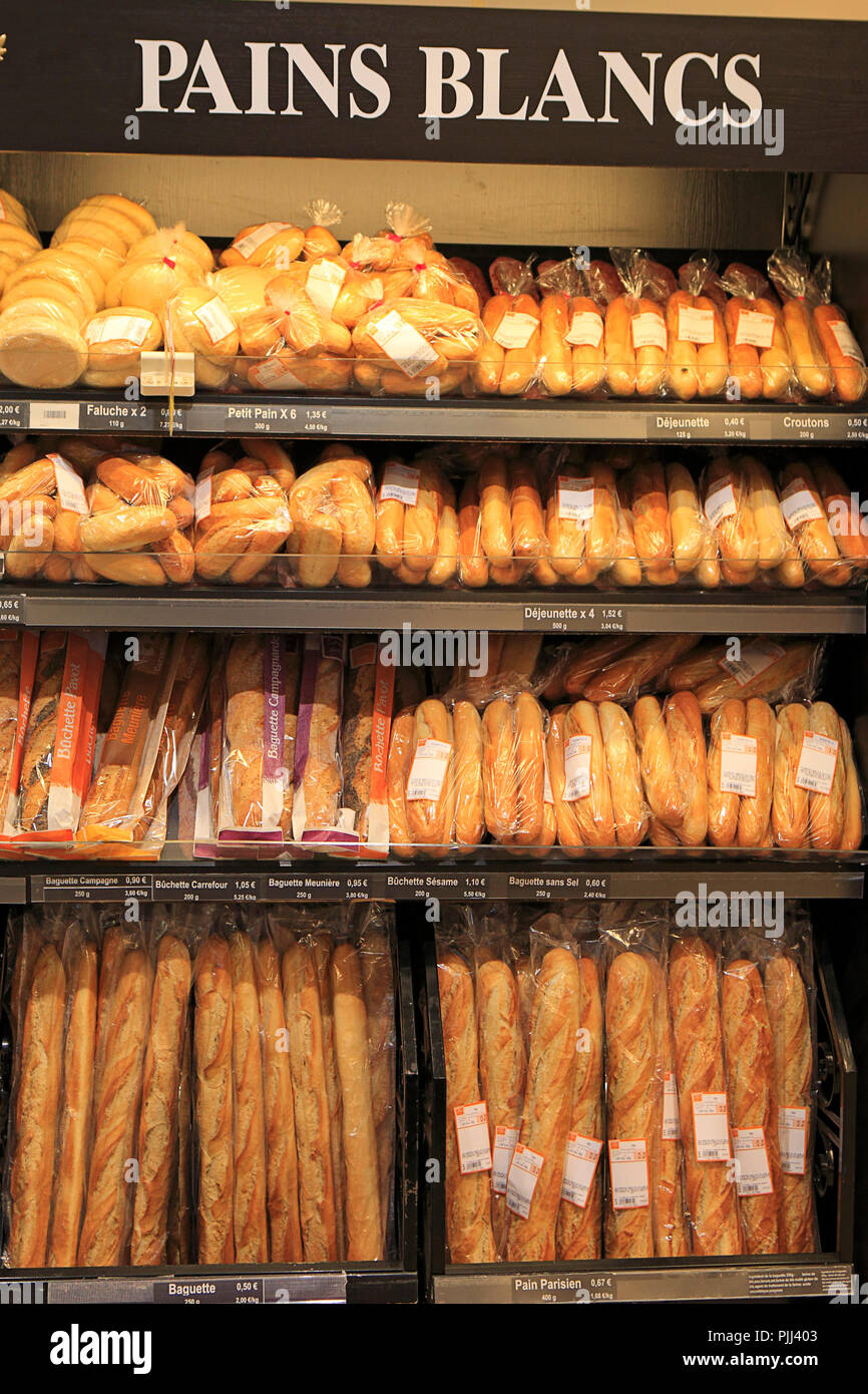 France, supermarket bread department Stock Photo - Alamy