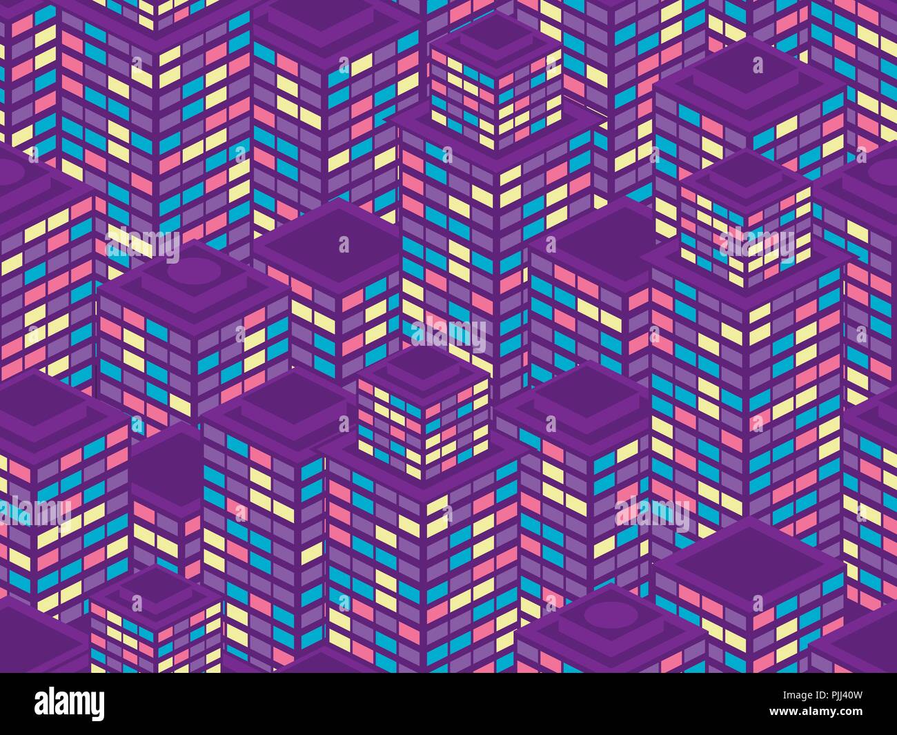 Skyscrapers seamless pattern. Isometric city buildings, metropolis ...