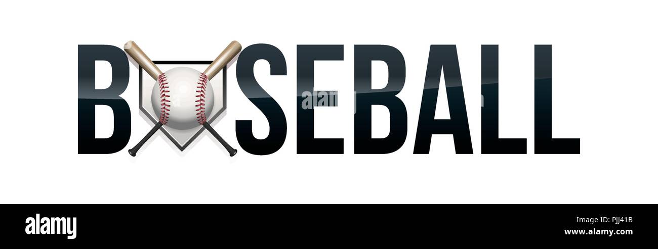 The word BASEBALL illustration with ball, bat, and home plate. Vector ...