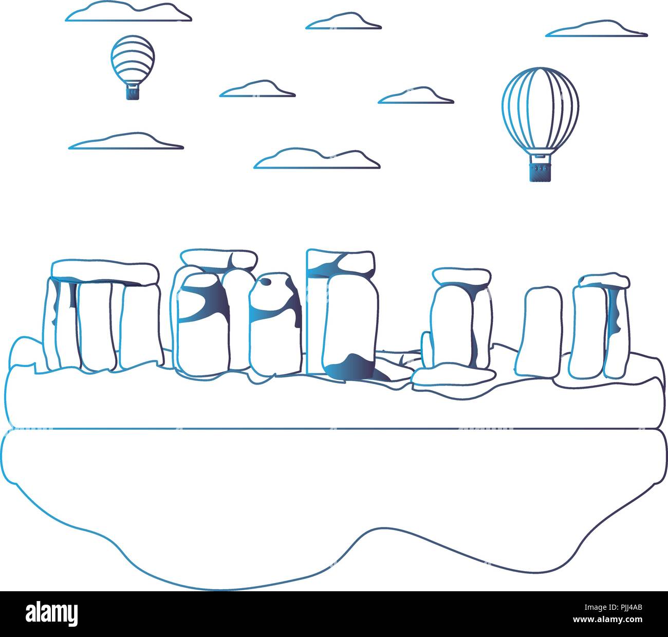 degraded line classical stonehenge sculpture and air balloons Stock ...