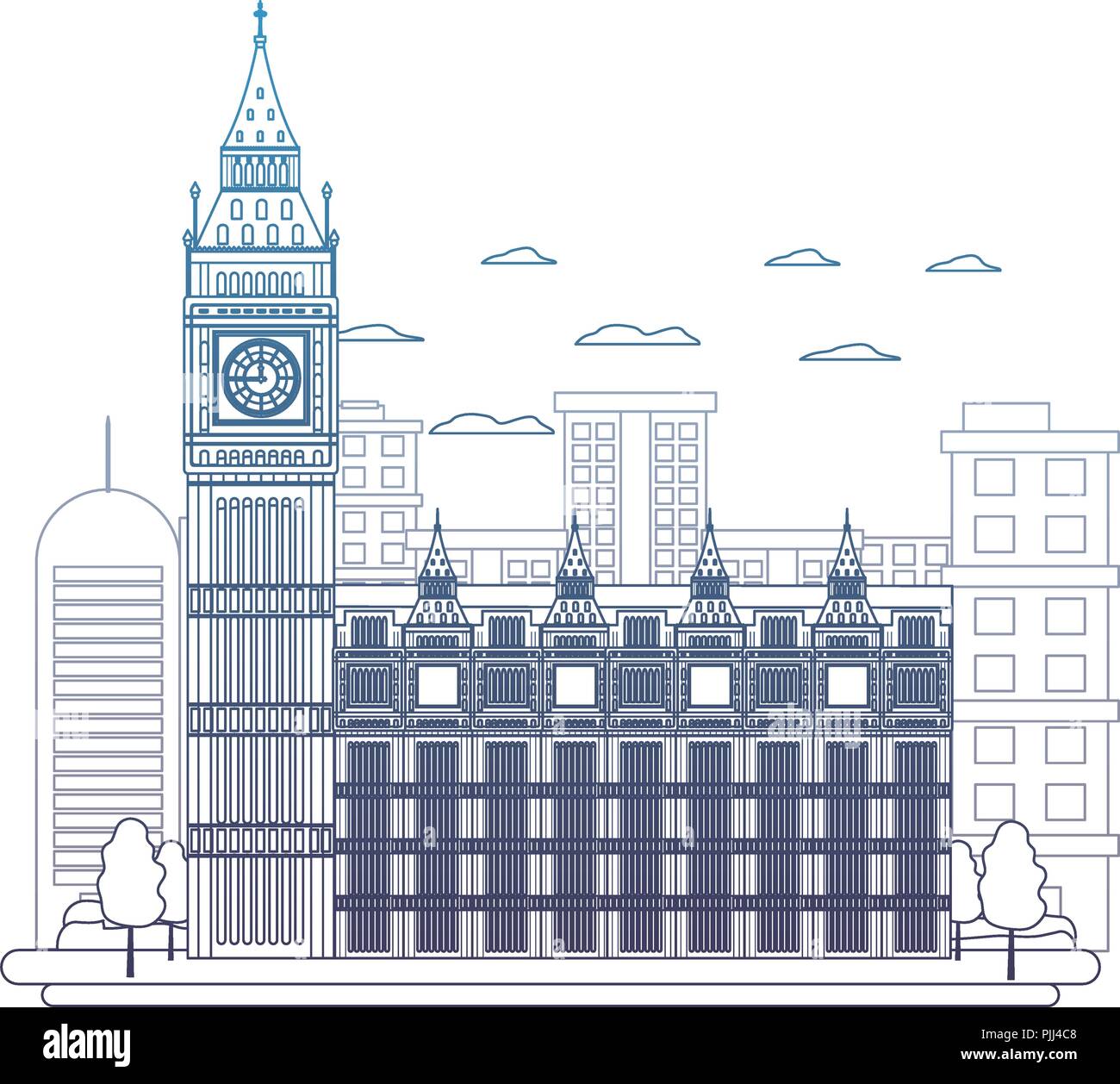 degraded line london clock tower and nice trees Stock Vector Image ...