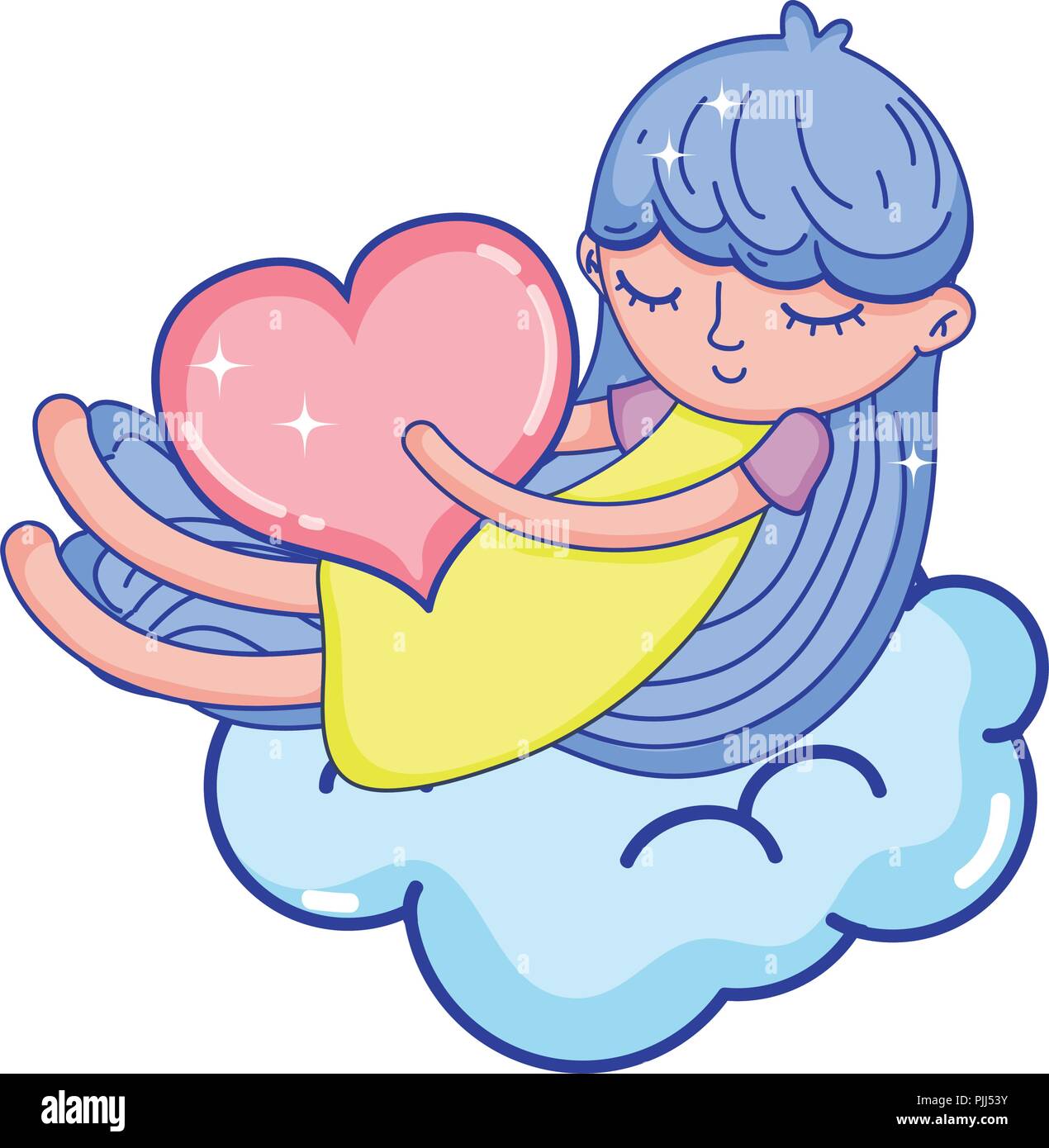 sleeping girl with heart and fluffy cloud Stock Vector Image & Art - Alamy