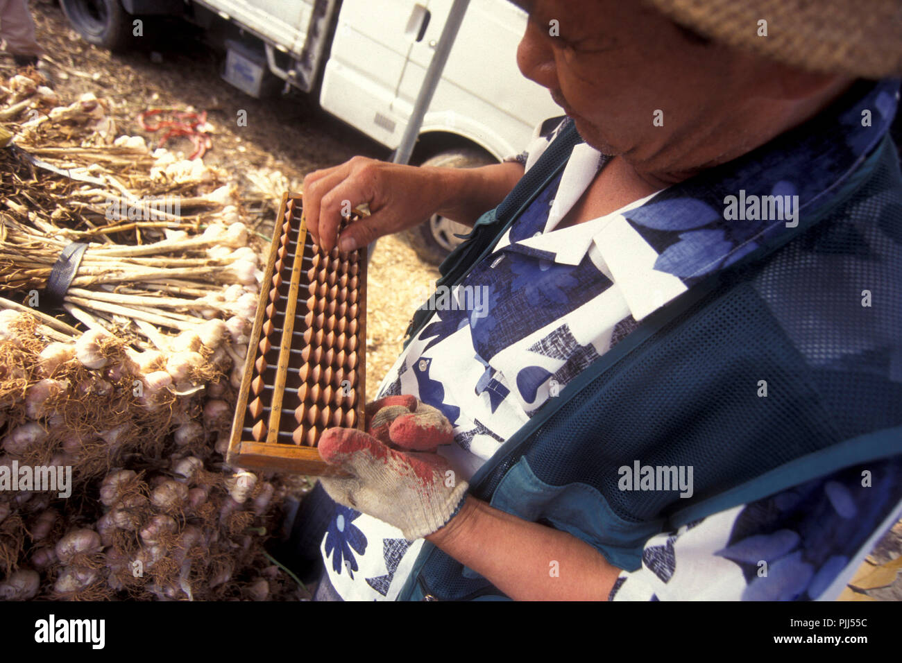 garlic in a shop on a market in the city of Seoul in South Korea in ...