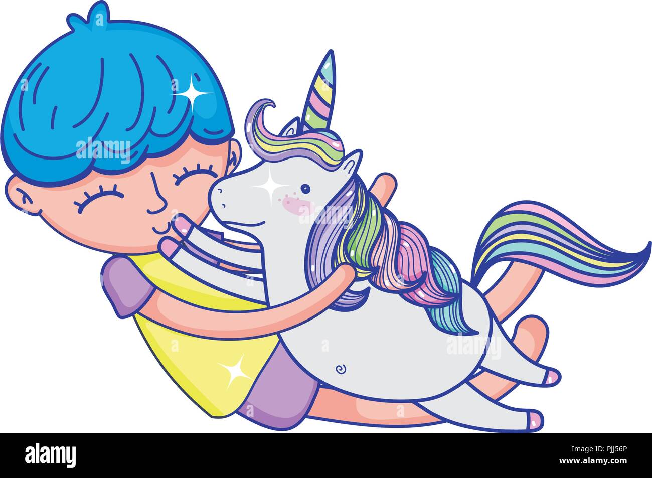 happy boy hugging nice unicorn Stock Vector Image & Art - Alamy
