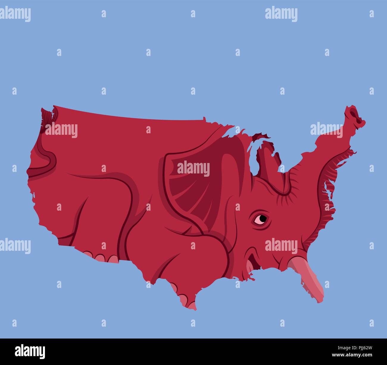 USA map like republican red elephant. All the objects, shadows and ...