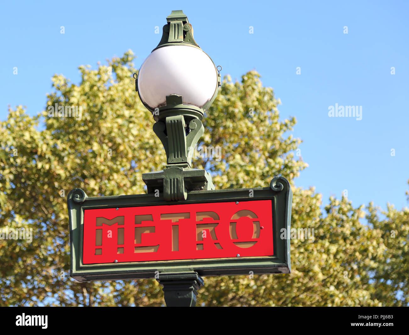 Paris metro signage in Art Nouveau Style with street lamp Stock Photo ...