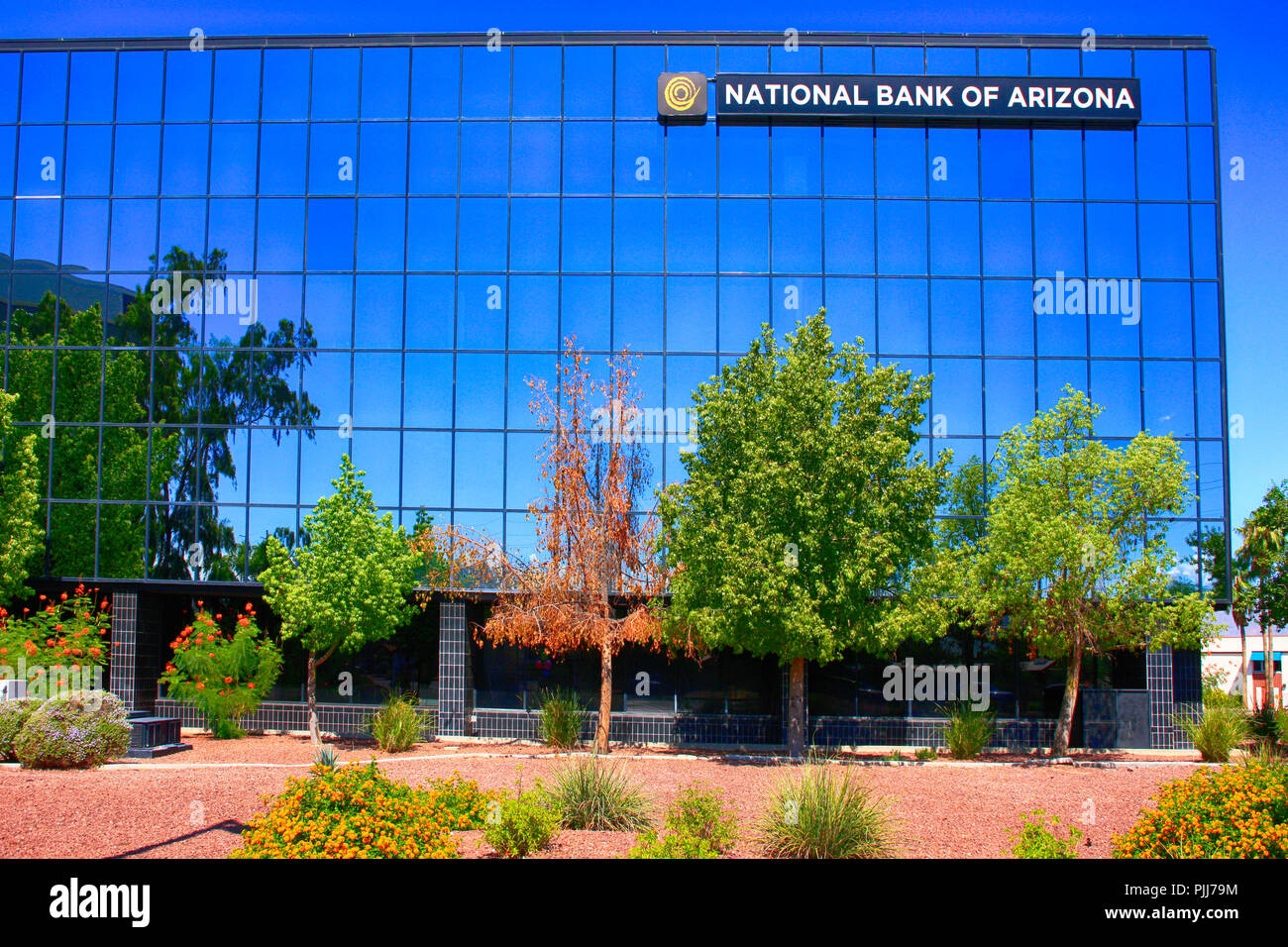 National Bank of Arizona blue glass building in Tucson, AZ Stock Photo ...