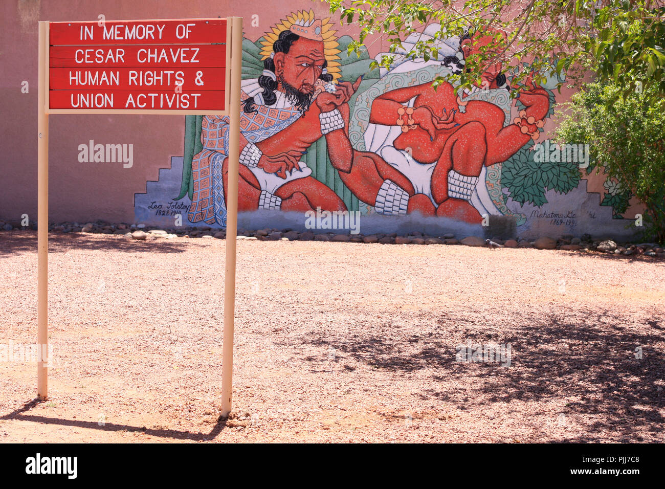 Wall art and sign dedicated to Cesar Chavez at Five Points in Tucson ...