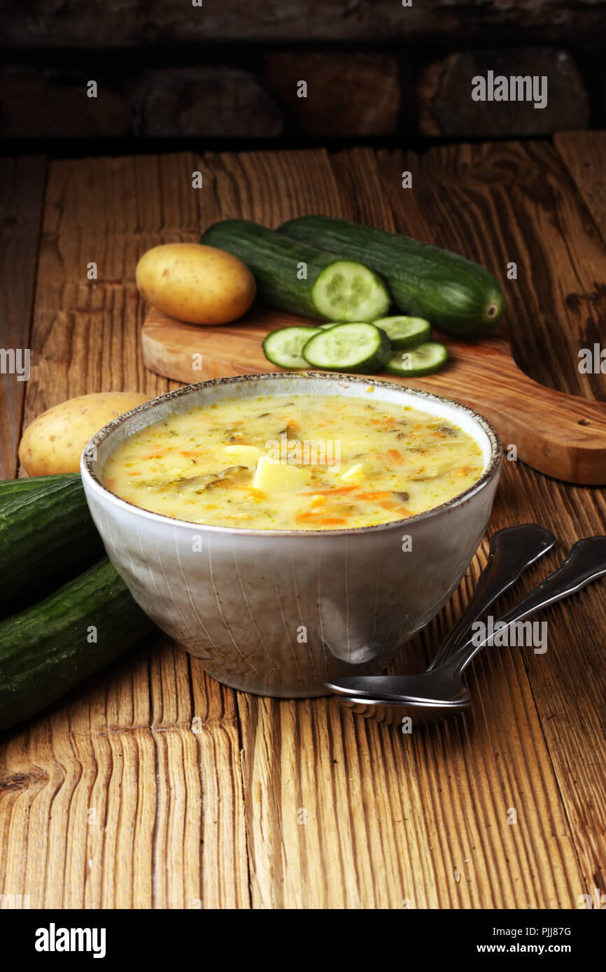 Polish cucumber soup with fresh cucumber and potatoes Stock Photo - Alamy