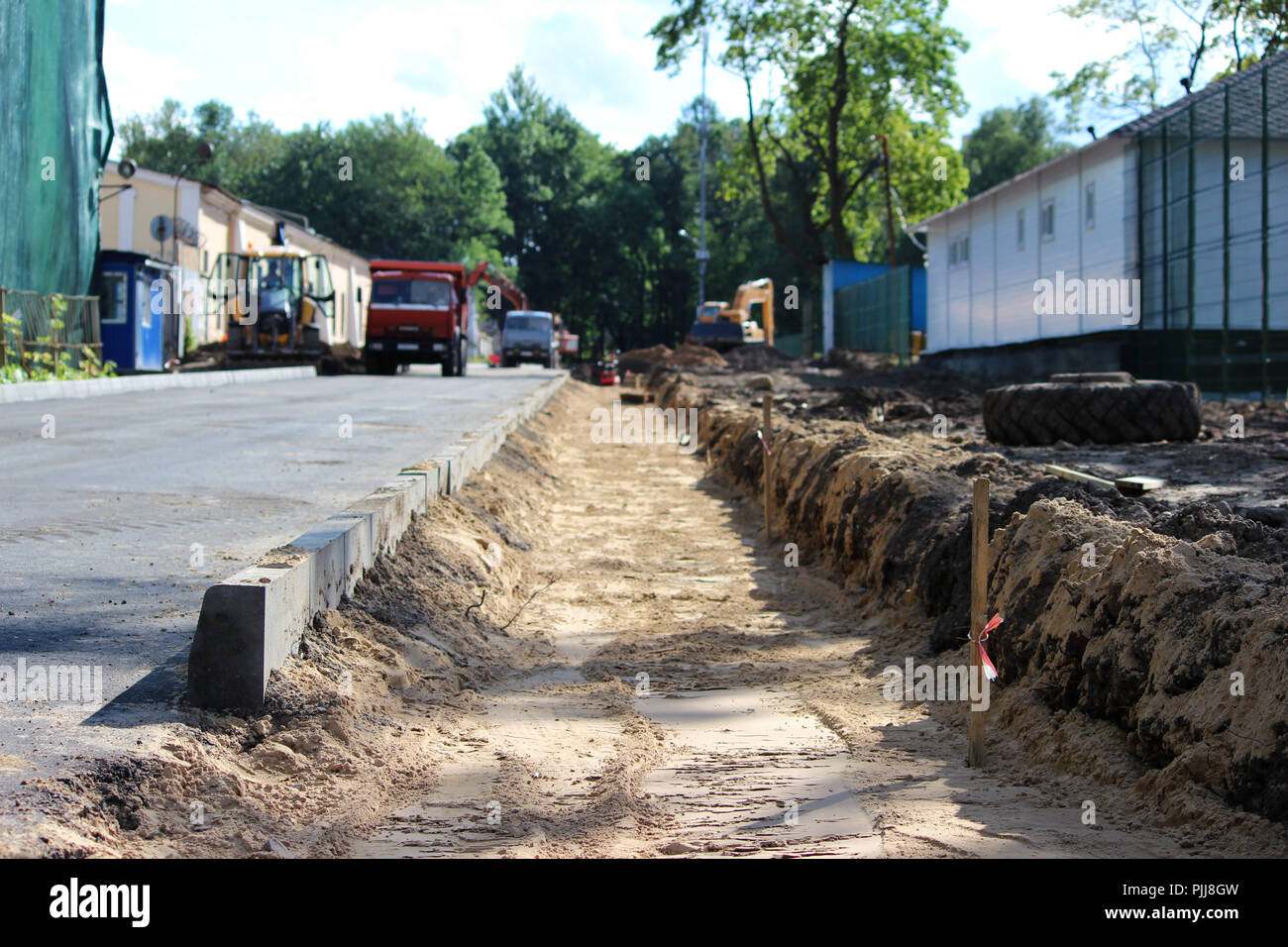 Preparation for the construction of the pavement from the paving slab ...