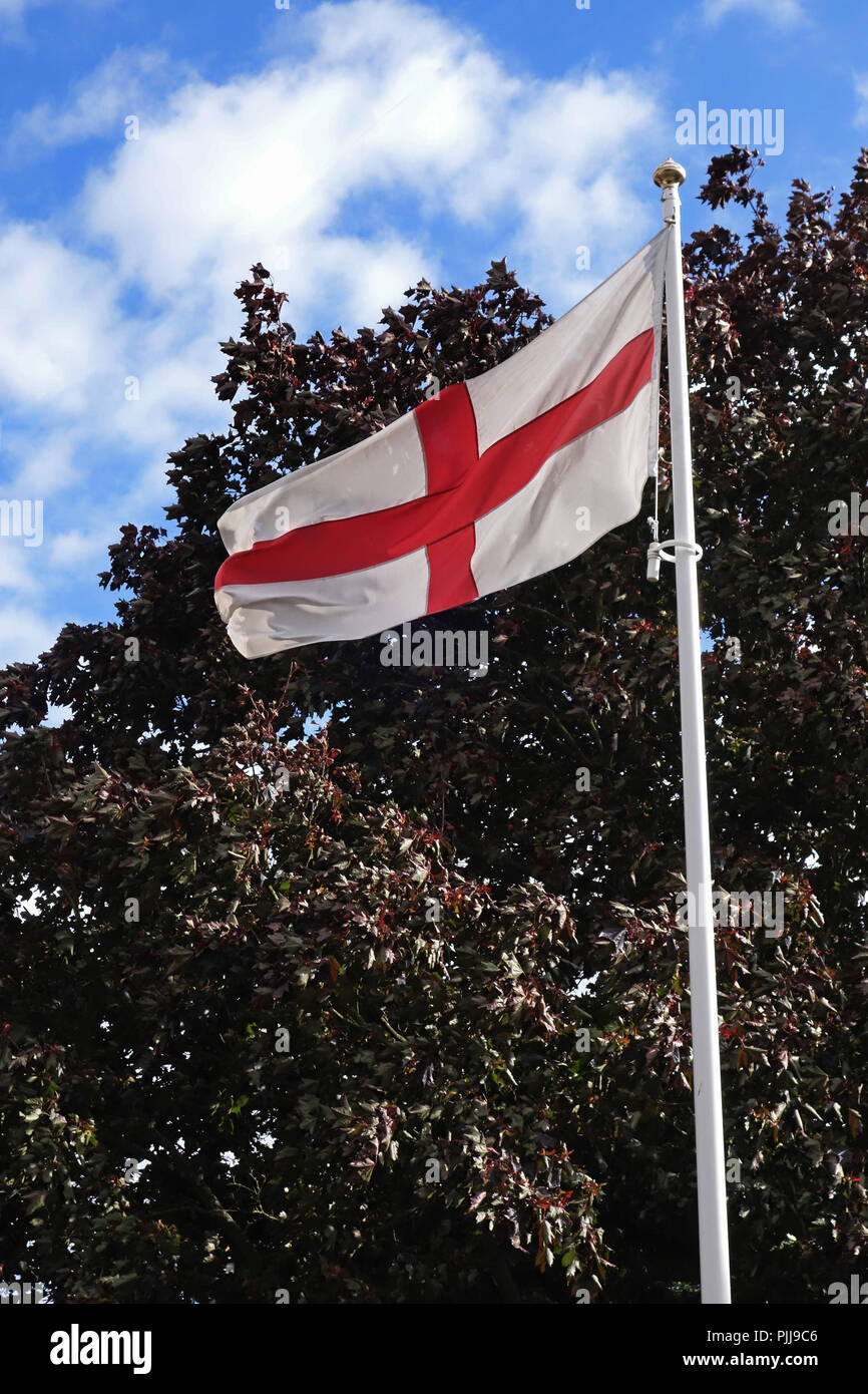 St George's English Flag flying fully open in the wind Stock Photo - Alamy