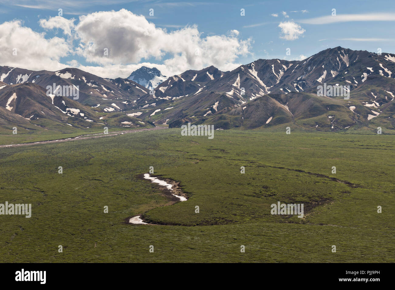 View of the Polychrome Hills and the Alaska Range and the offshoots of ...