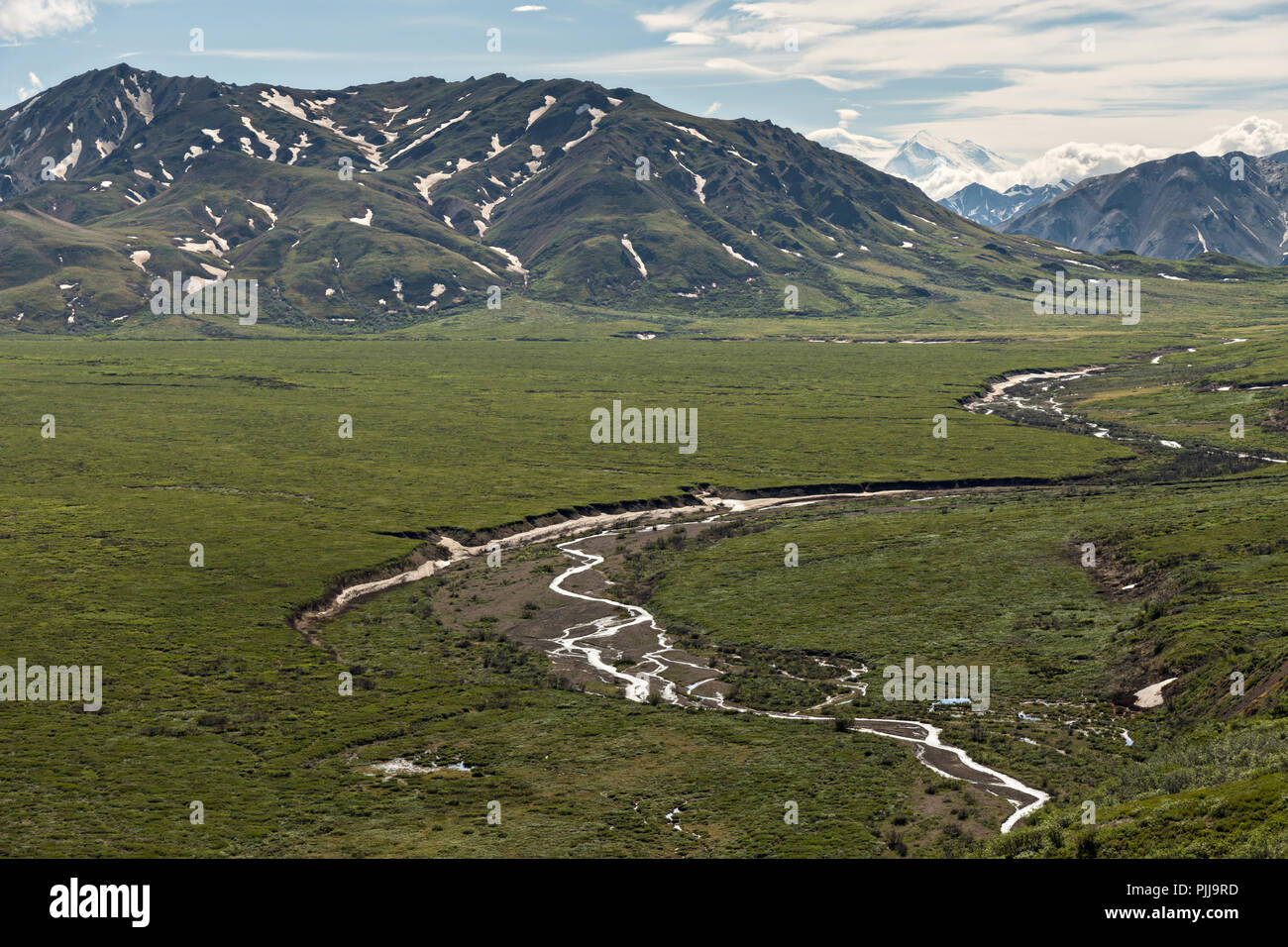 View of the Polychrome Hills and the Alaska Range and the offshoots of ...