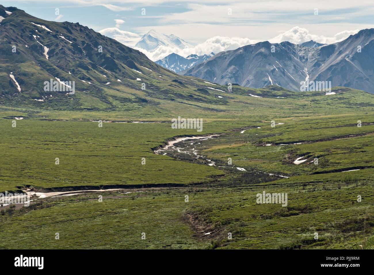 View of the Polychrome Hills and the Alaska Range and the offshoots of ...