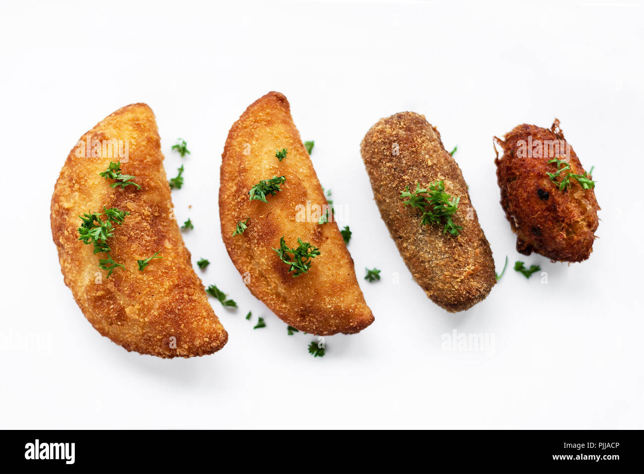 portuguese traditional mixed fried tapas snacks on plate with shrimp ...