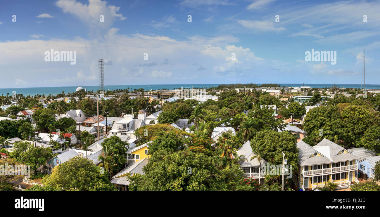 Aerial view of the Old Town part of Key West, Florida with the ocean in ...