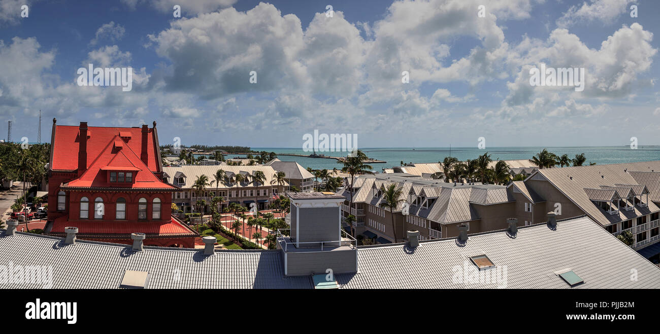 Aerial view of the Old Town part of Key West, Florida with the ocean in ...