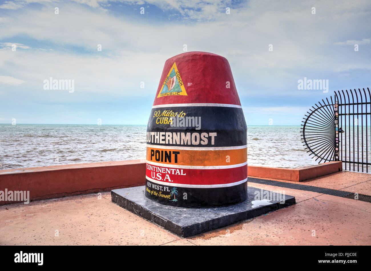 Key West, Florida, USA - September 1, 2018: Southernmost Point monument ...