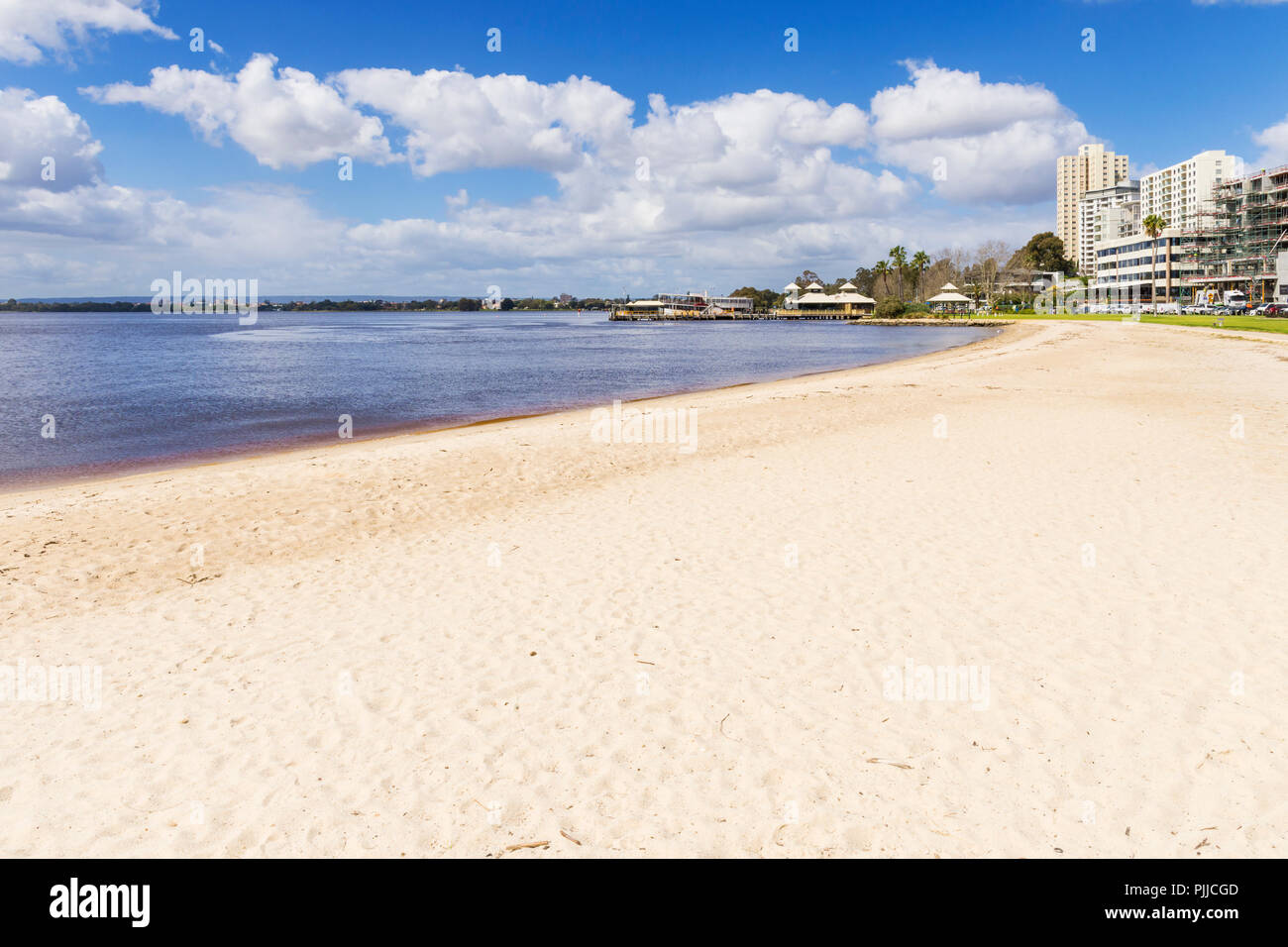 Soft sand beach along the Swan river foreshore, South Perth, Western ...