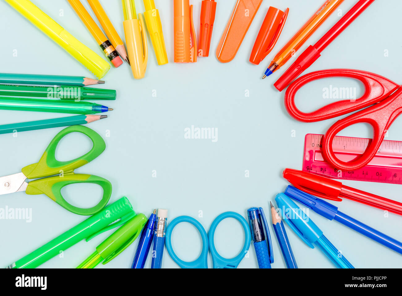 Stationery rainbow circle - school supplies isolated on white ...