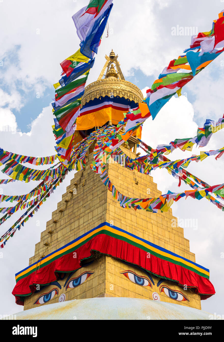 Boudhanath Stupa and prayer flags in Kathmandu, Nepal. Buddhist stupa ...