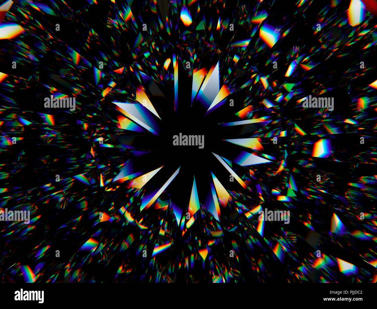 Gemstone structure extreme closeup and kaleidoscope. top view of round ...