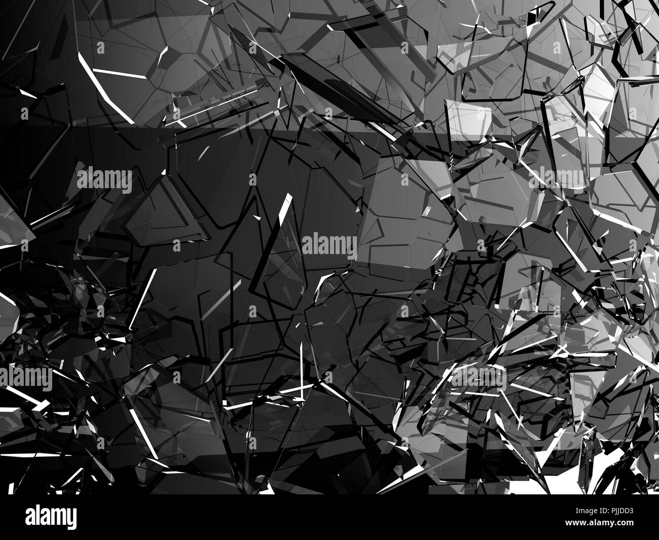 Pieces of glass broken or cracked on white, 3d illustration; 3d ...