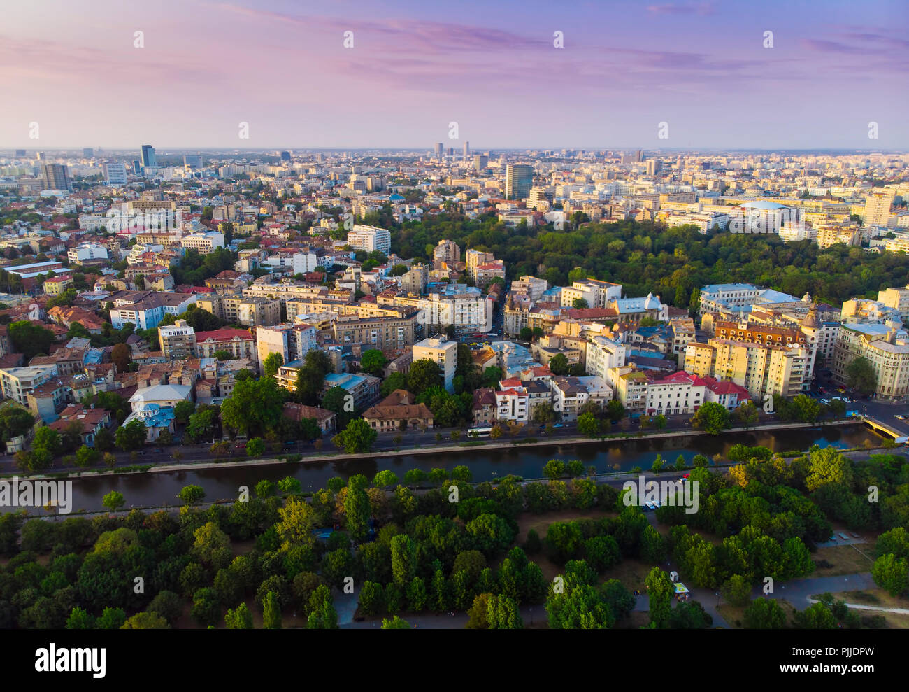 Bucharest cityscape at sunset. Romania Stock Photo - Alamy