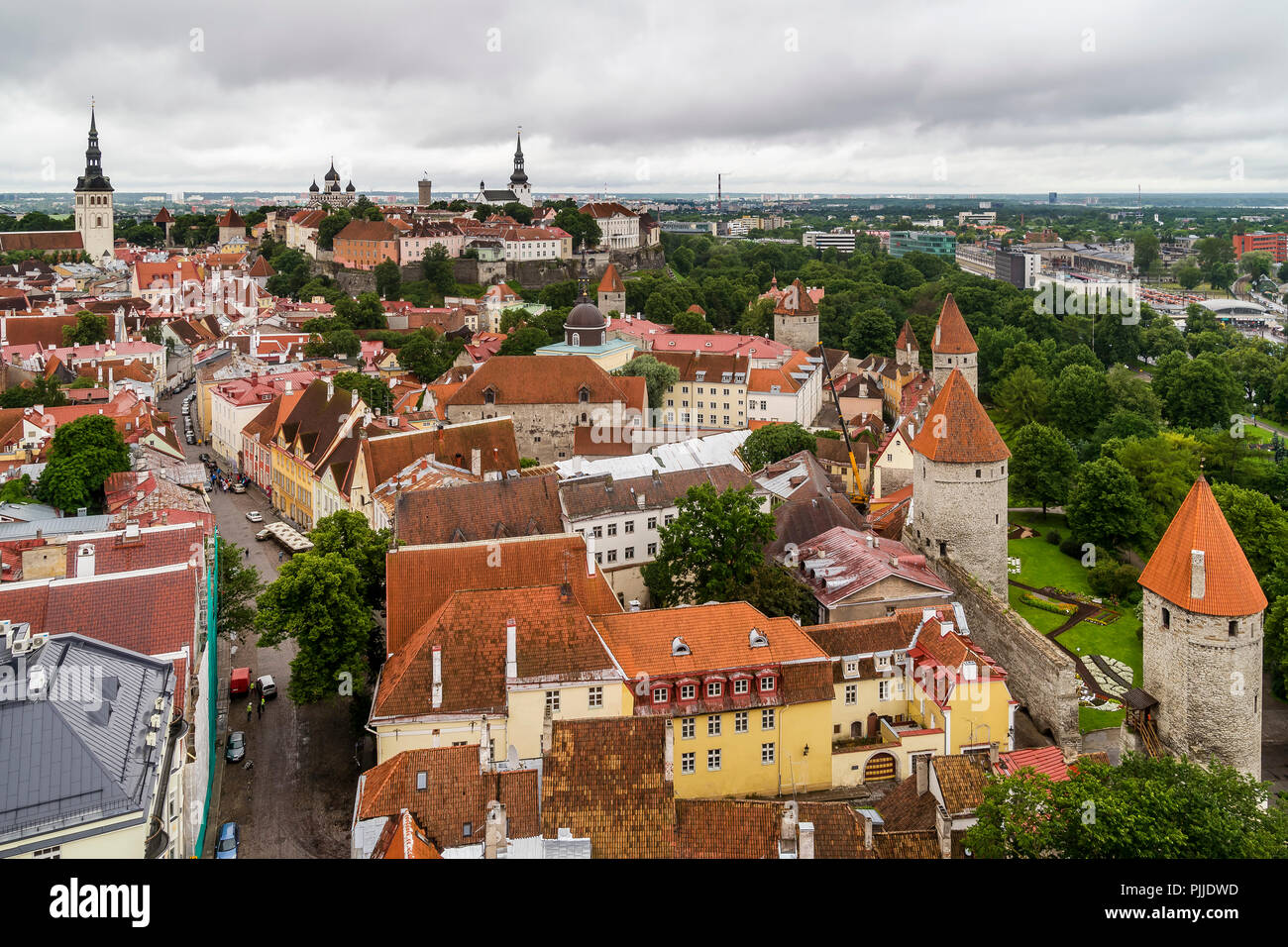 Breathtaking aerial view of the medieval towers and the old town of ...
