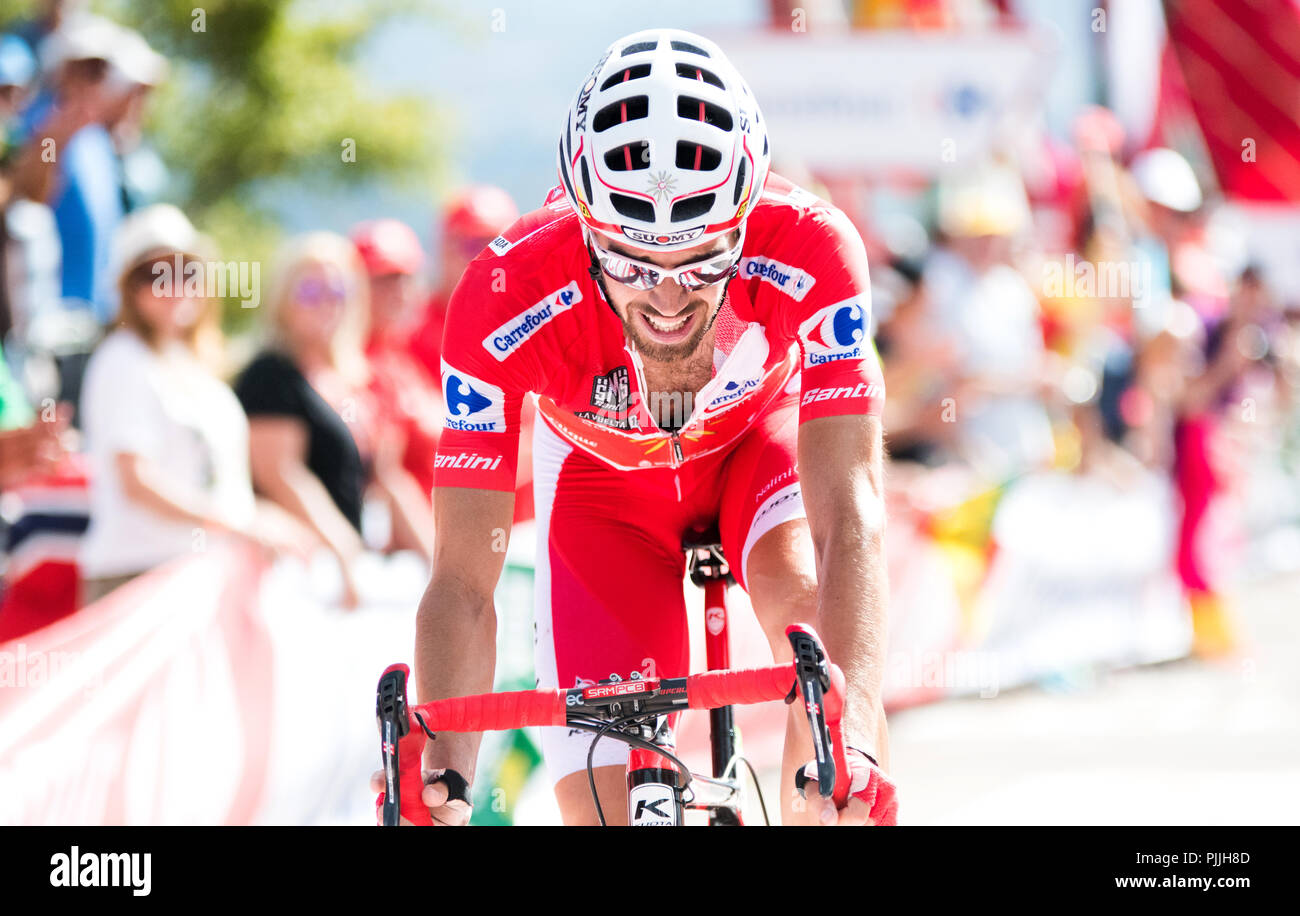 Sabero, Spain. 7th September, 2018. Jesus Herrada (Cofidis) finishes ...