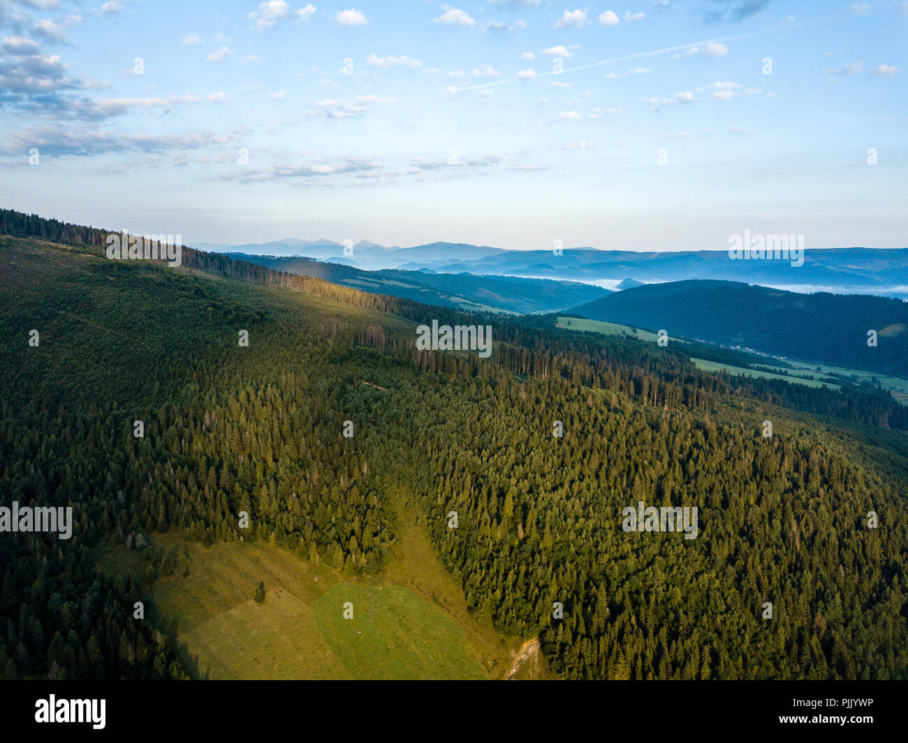 drone image. aerial view of rural mountain area in Slovakia, villages ...