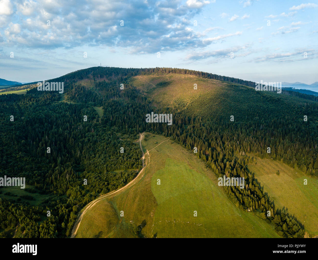 drone image. aerial view of rural mountain area in Slovakia, villages ...