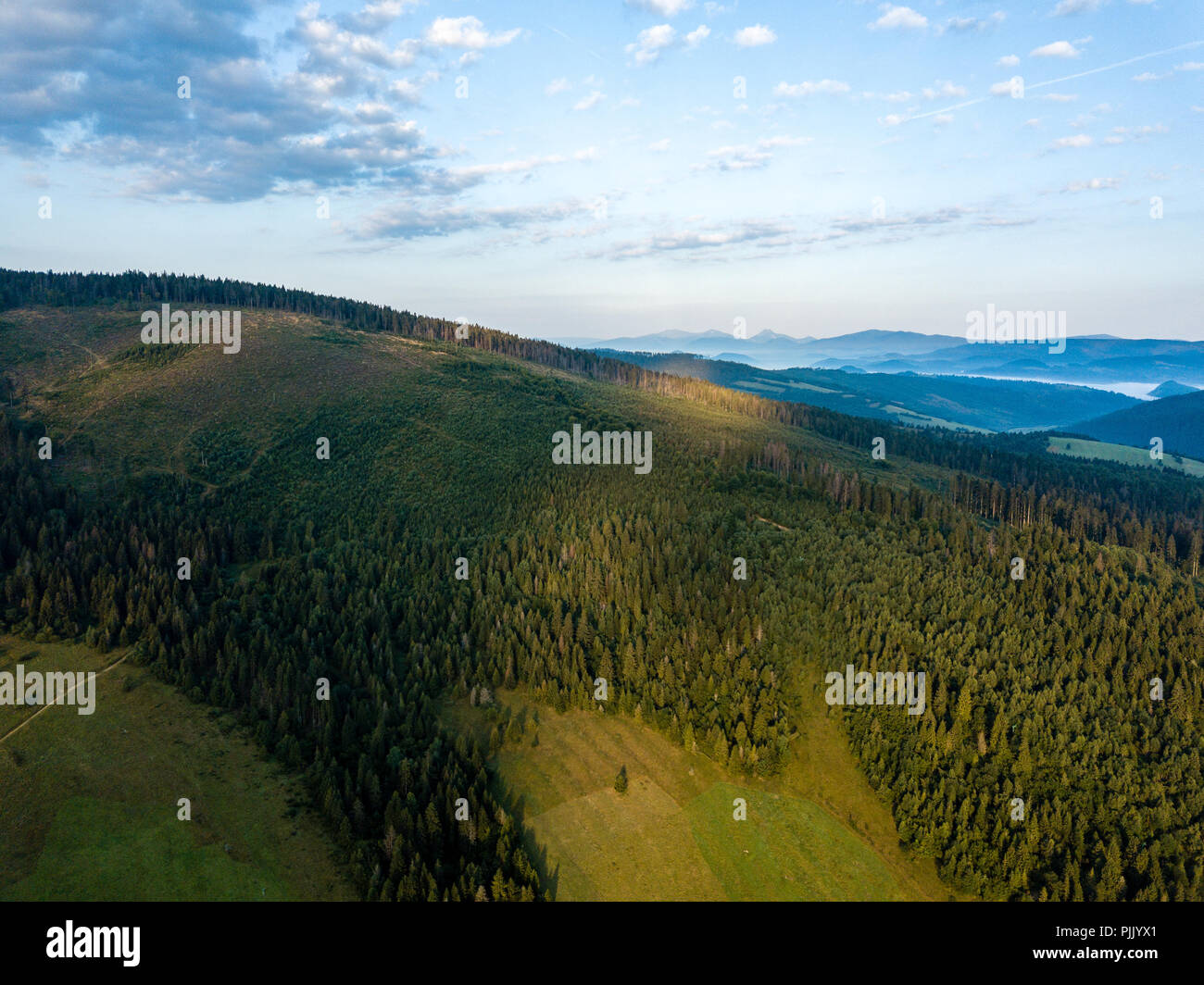 drone image. aerial view of rural mountain area in Slovakia, villages ...