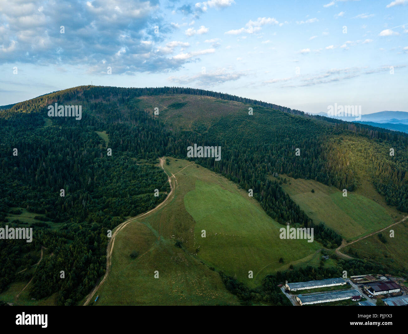 drone image. aerial view of rural mountain area in Slovakia, villages ...