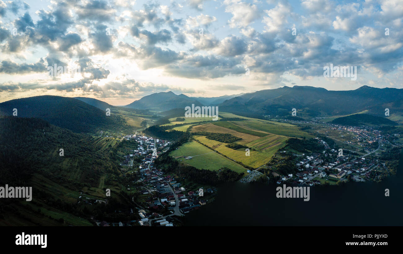 drone image. aerial view of rural mountain area in Slovakia, villages ...