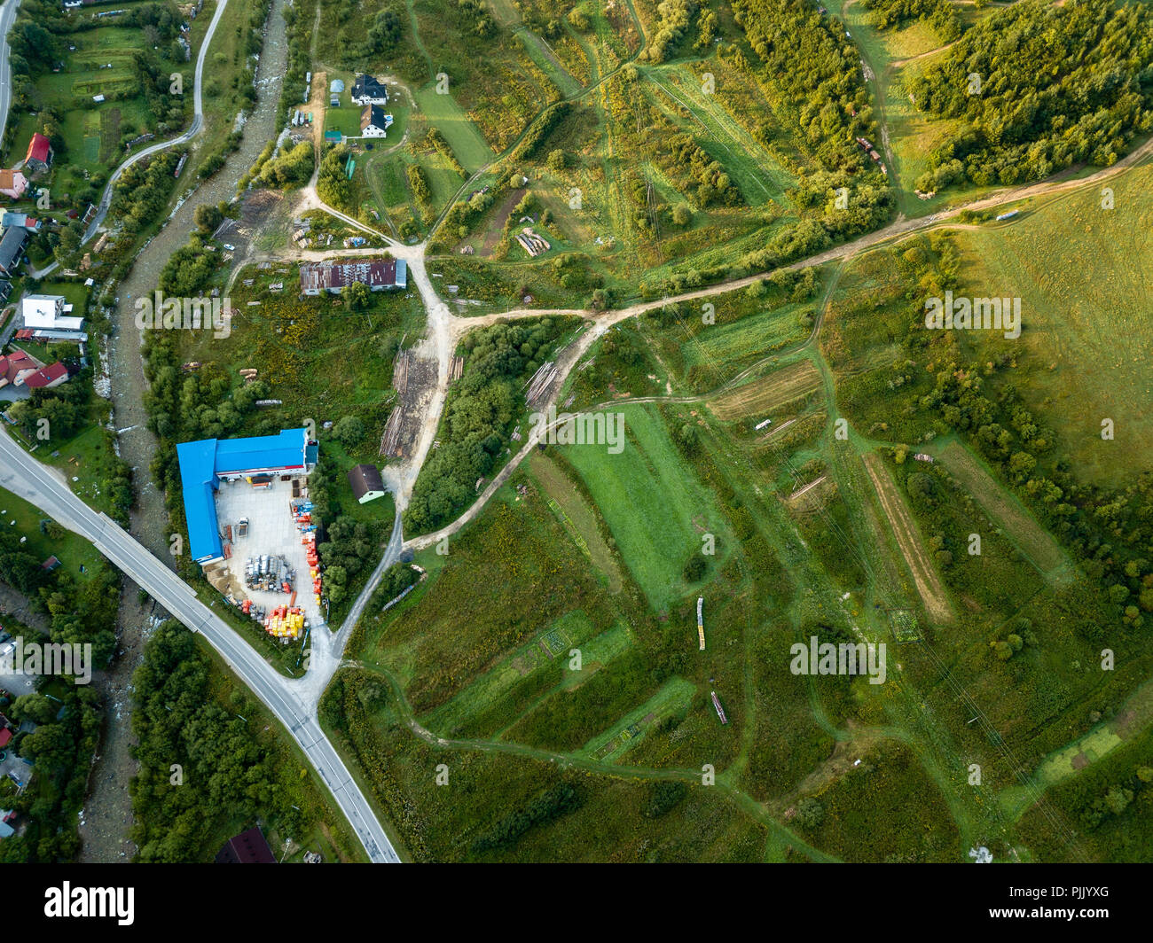 drone image. aerial view of rural mountain area in Slovakia, villages ...