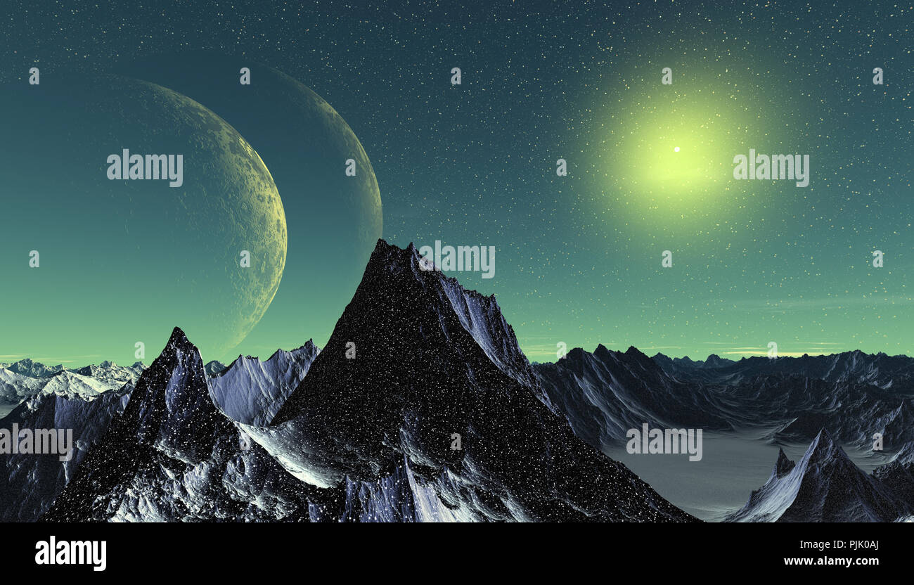 Fantasy alien planet. Mountain. 3D illustration Stock Photo - Alamy