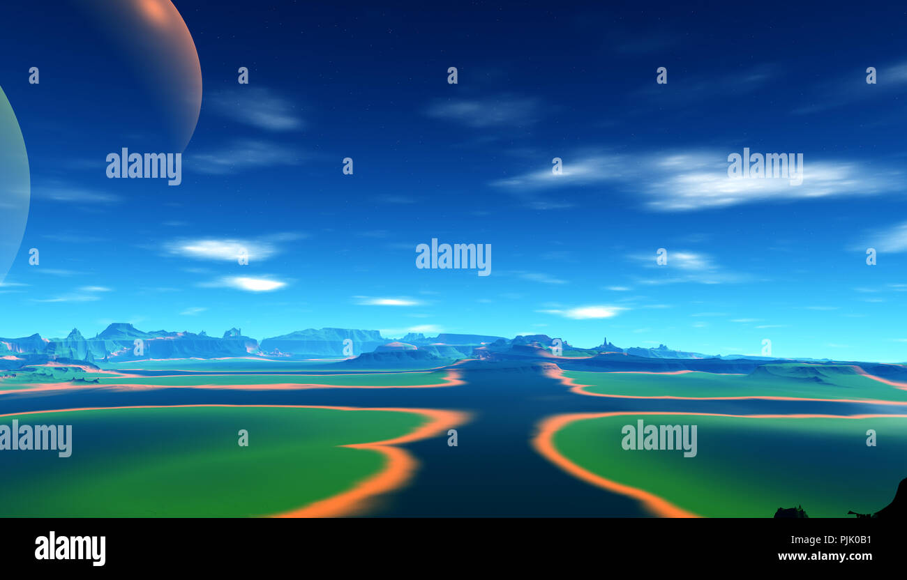 Fantasy alien planet. Mountain. 3D illustration Stock Photo - Alamy