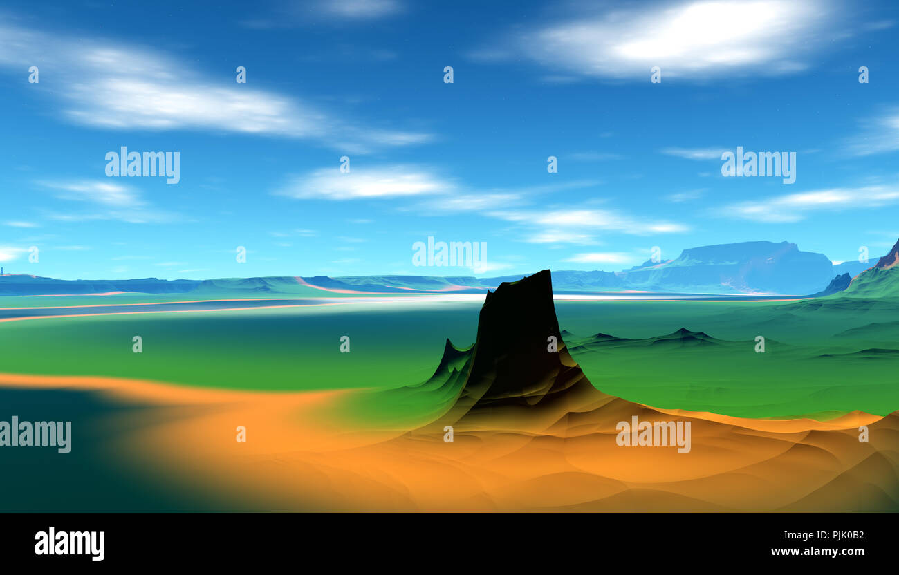 Fantasy alien planet. Mountain. 3D illustration Stock Photo - Alamy