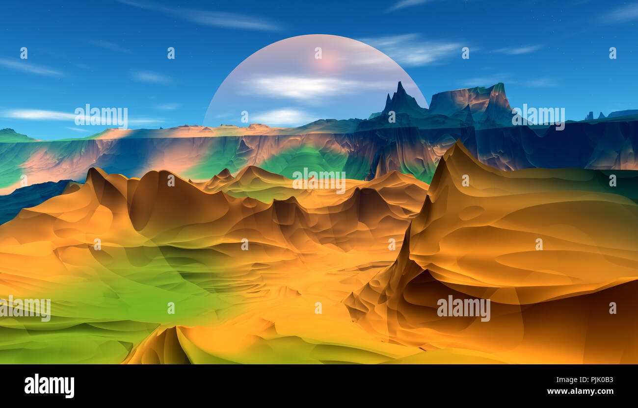 Fantasy alien planet. Mountain. 3D illustration Stock Photo - Alamy