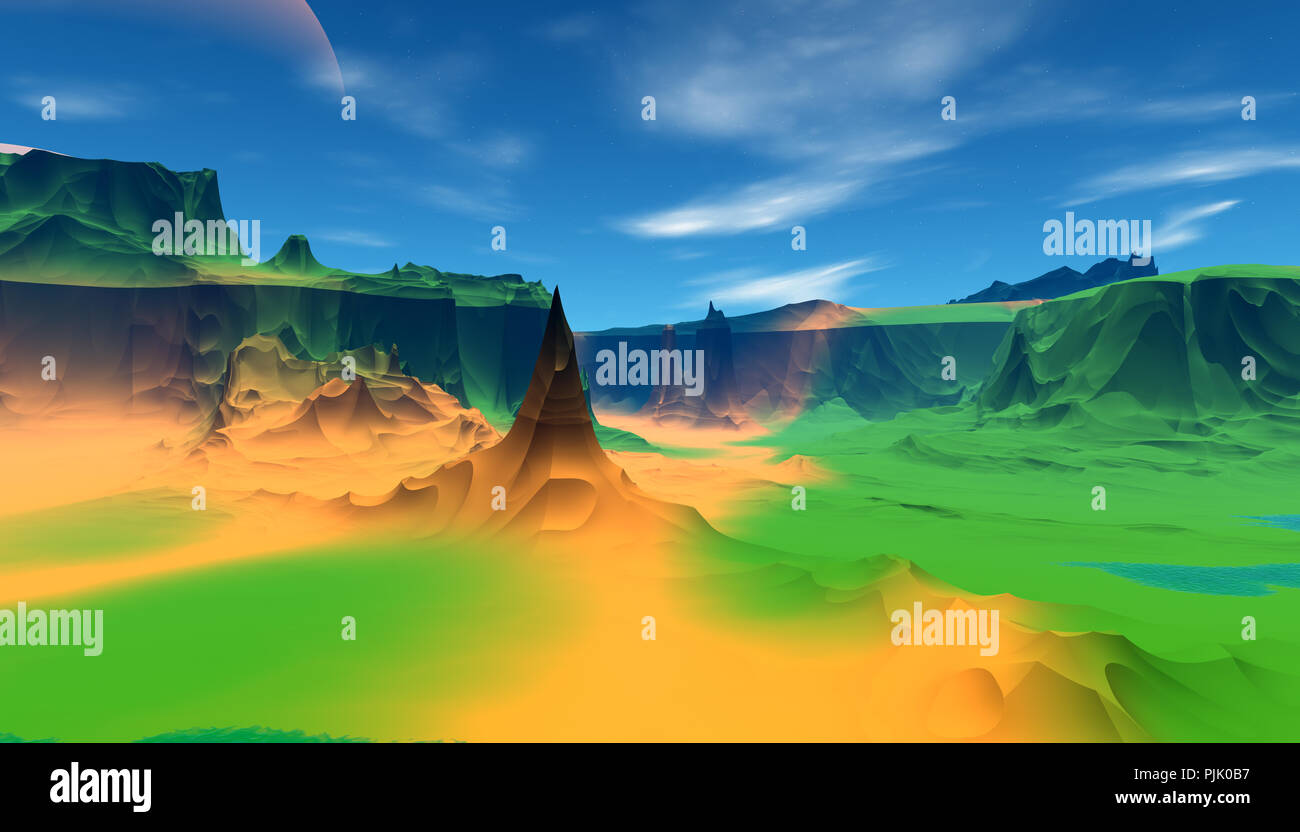 Fantasy alien planet. Mountain. 3D illustration Stock Photo - Alamy