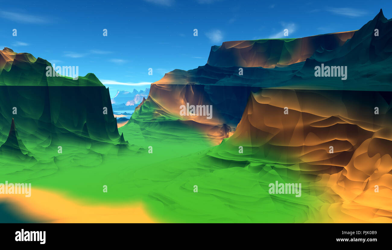 Fantasy alien planet. Mountain. 3D illustration Stock Photo - Alamy