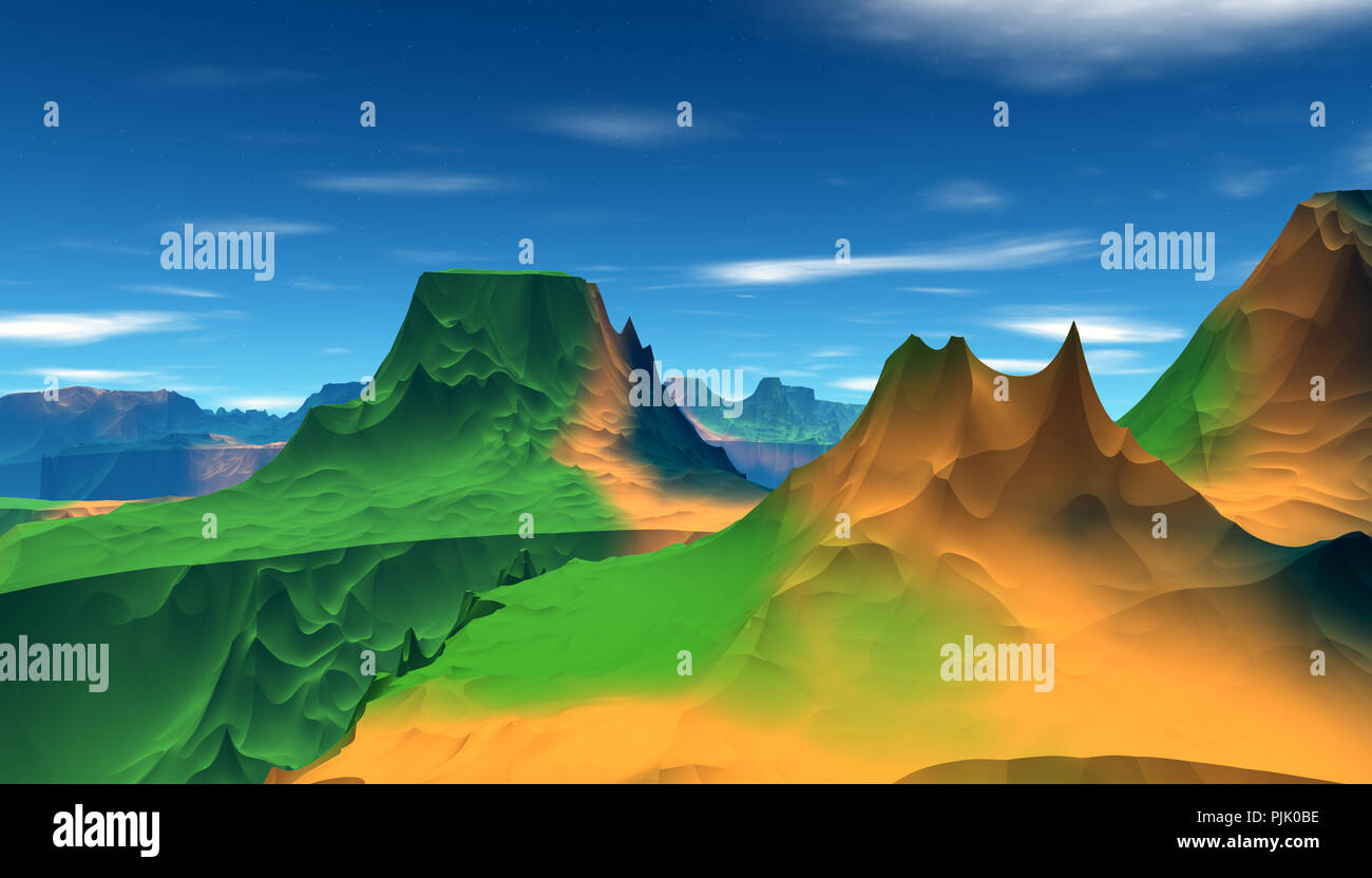 Fantasy alien planet. Mountain. 3D illustration Stock Photo - Alamy
