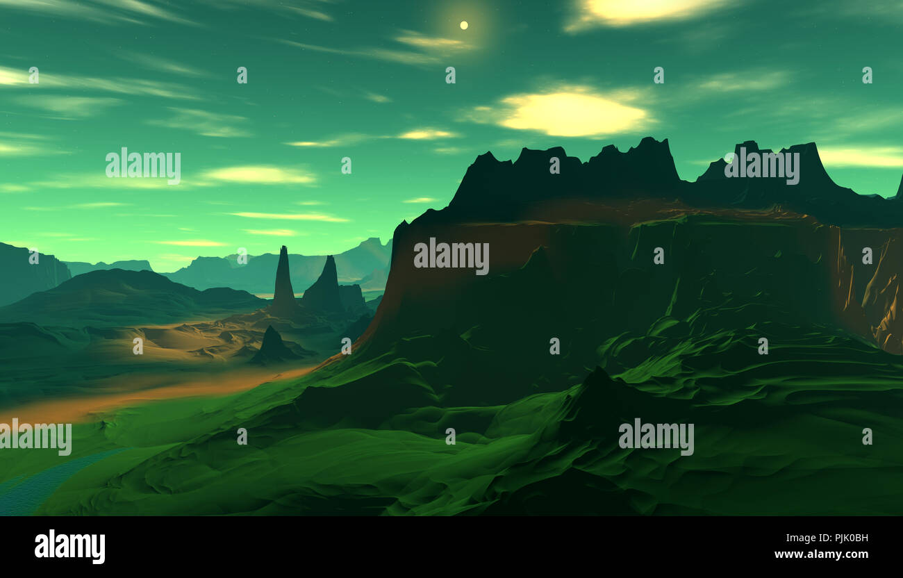 Fantasy alien planet. Mountain. 3D illustration Stock Photo - Alamy