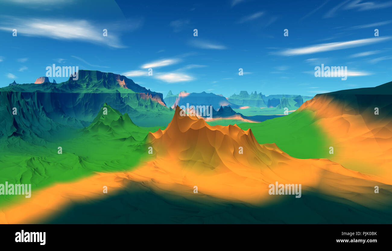 Fantasy alien planet. Mountain. 3D illustration Stock Photo - Alamy