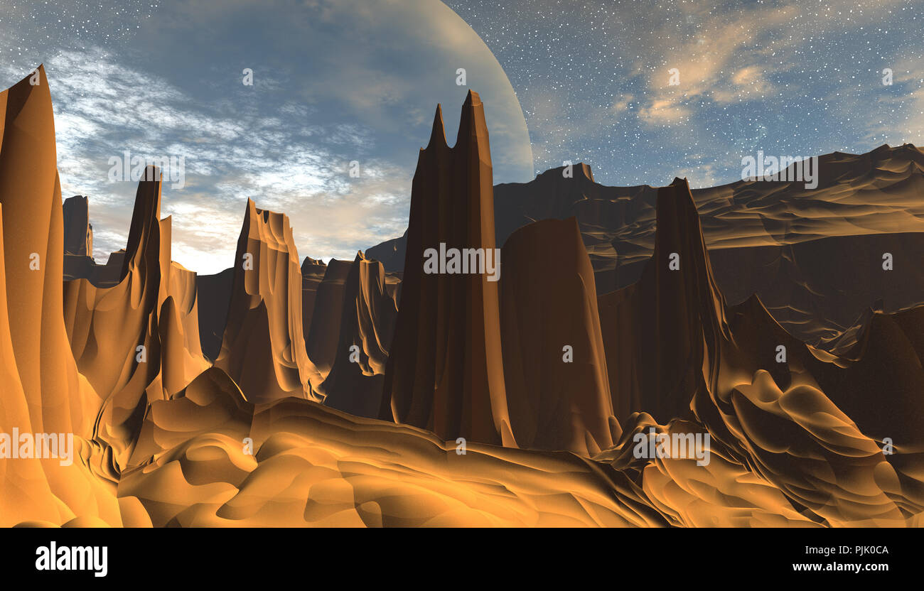 Fantasy alien planet. Mountain. 3D illustration Stock Photo - Alamy