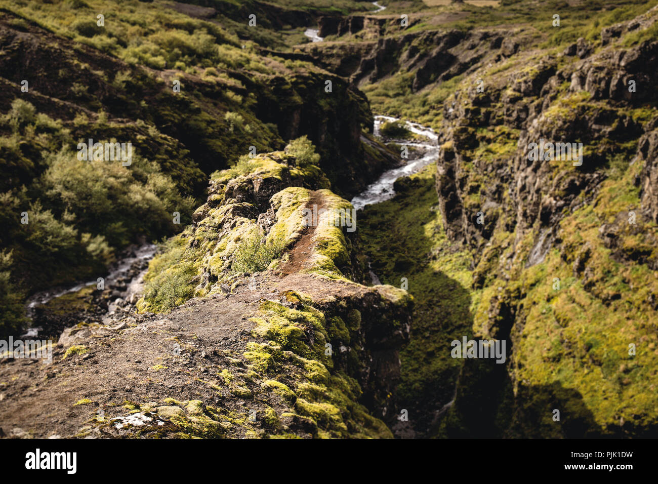 A hiking trail at the waterfall Glymur in Iceland Stock Photo - Alamy