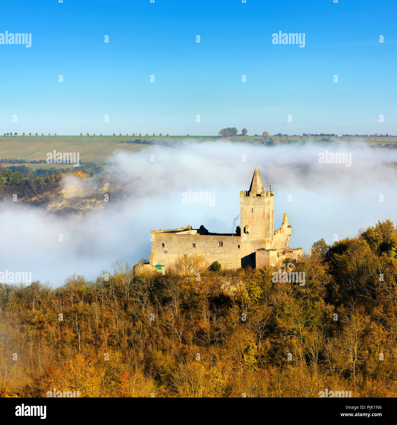 Germany, Saxony-Anhalt, near Bad Kösen, castle ruin Rudelsburg in ...