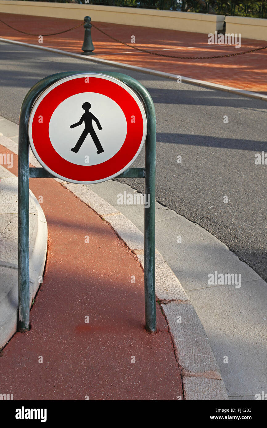 Warning traffic sign for prohibited pedestrian access Stock Photo - Alamy